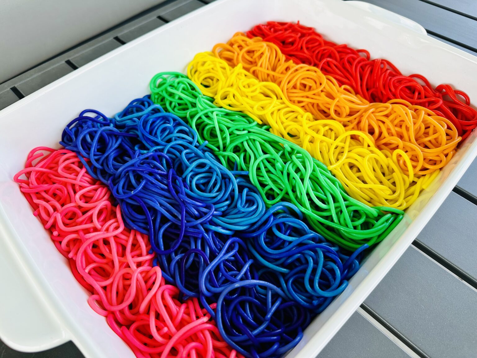 How To Make Rainbow Spaghetti For Sensory Play - Raising Wild Things ...