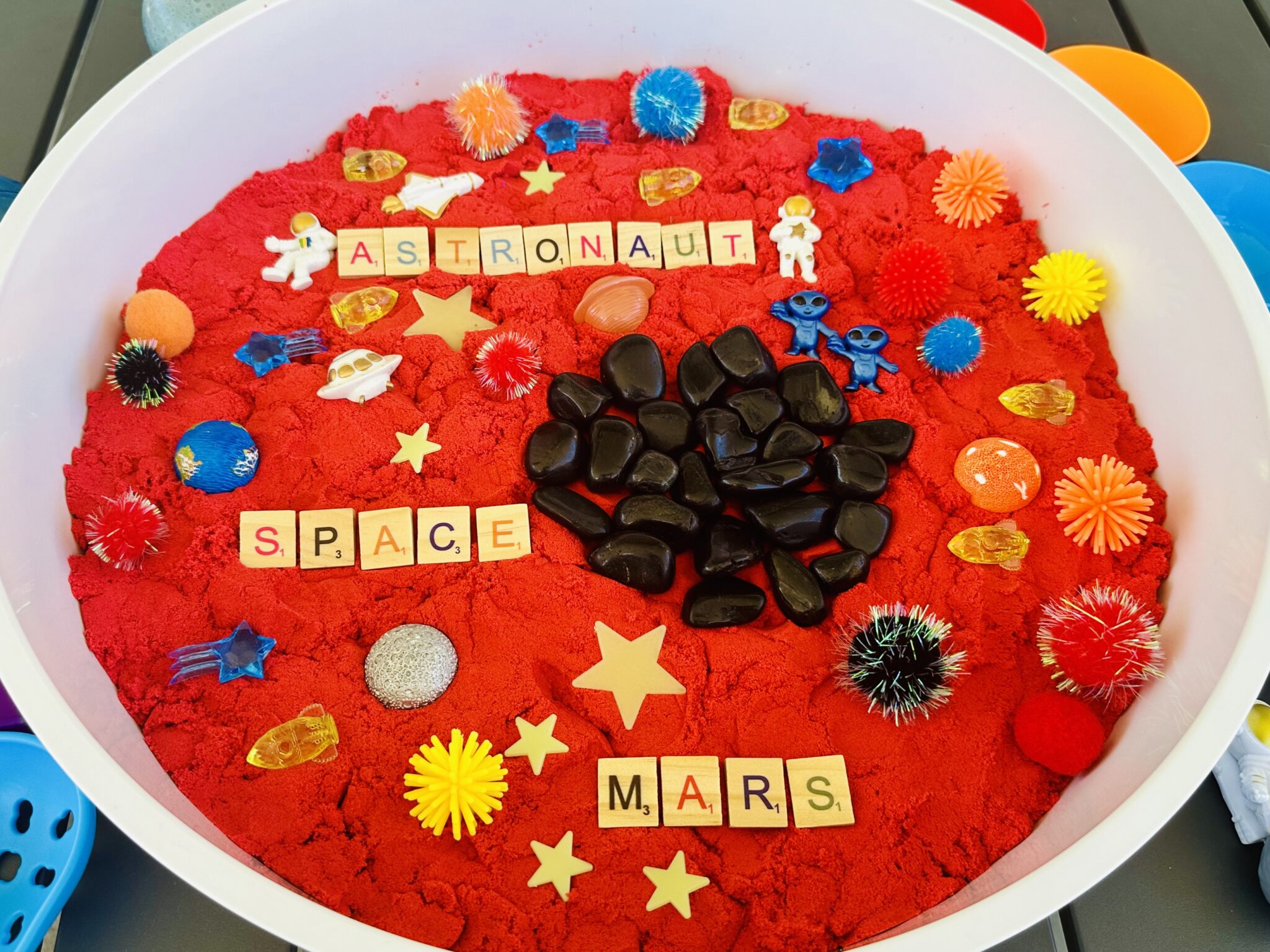 How To Make A Space Themed Sensory Bin - Raising Wild Things Sensory