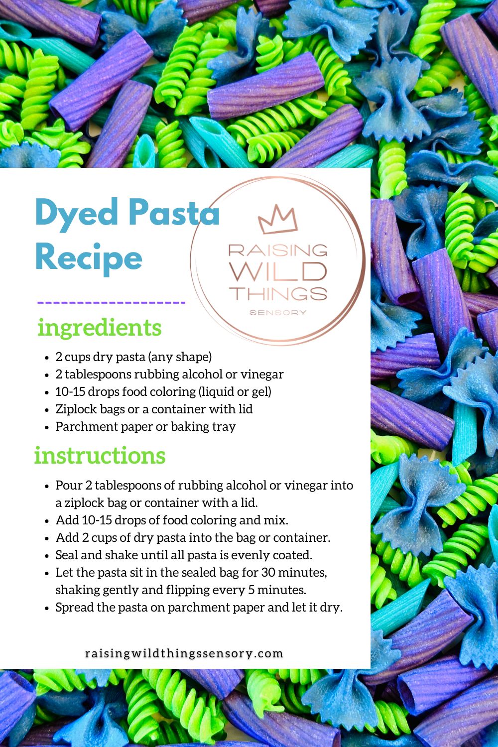 How To Dye Pasta Noodles For Sensory Play - Raising Wild Things Sensory