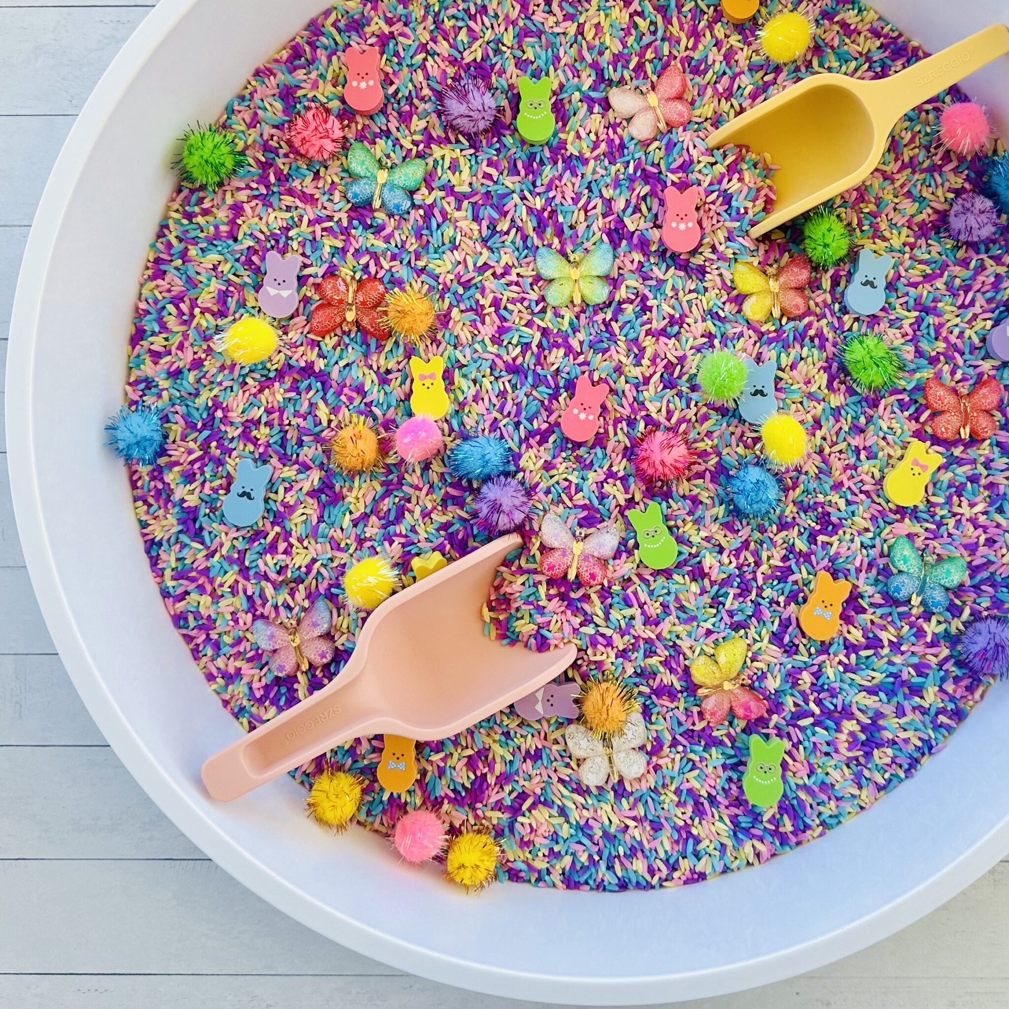 How To Make A Colored Rice Easter Sensory Bin - Raising Wild Things Sensory