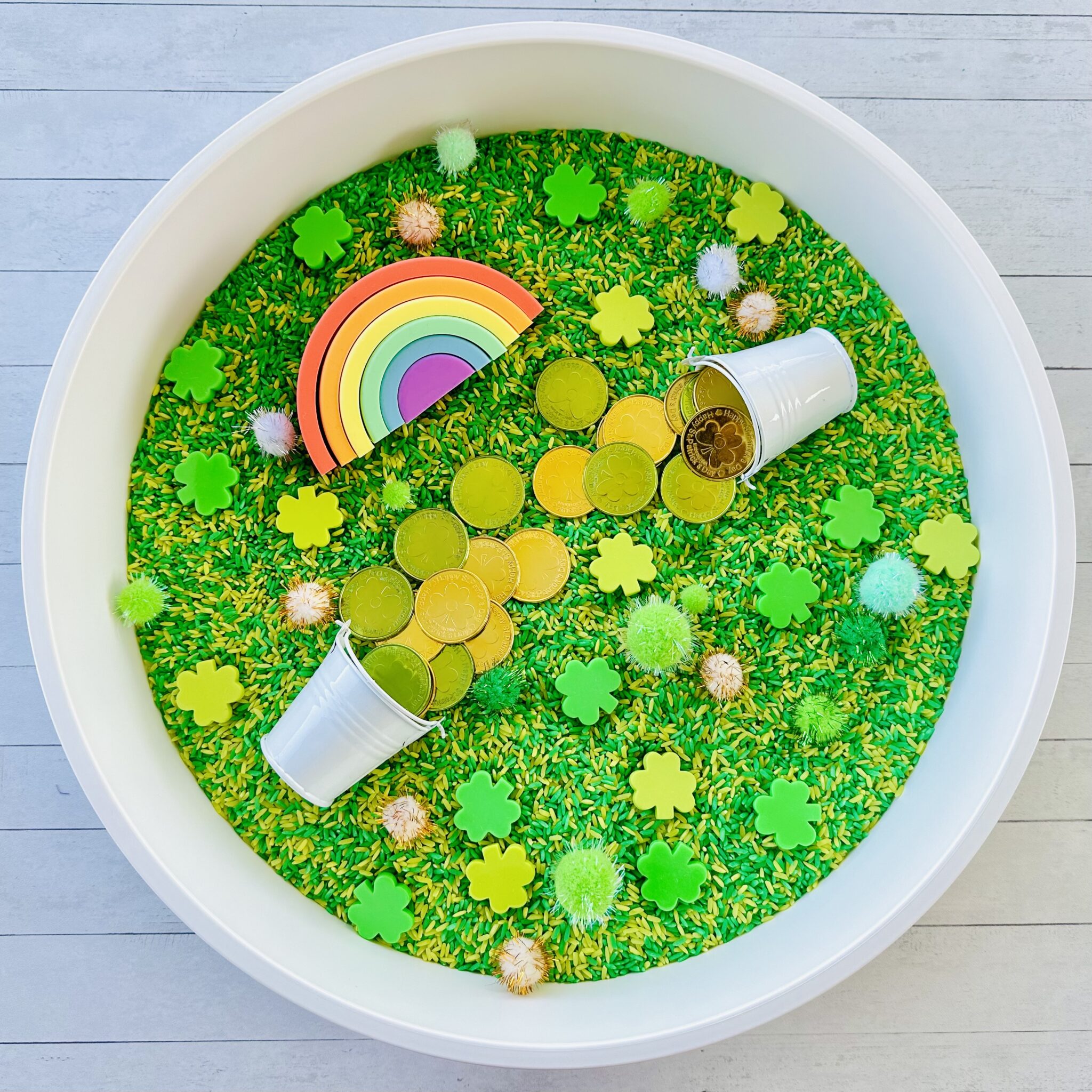 How To Make St. Patrick’s Day Colored Rice Sensory Bin - Raising Wild ...