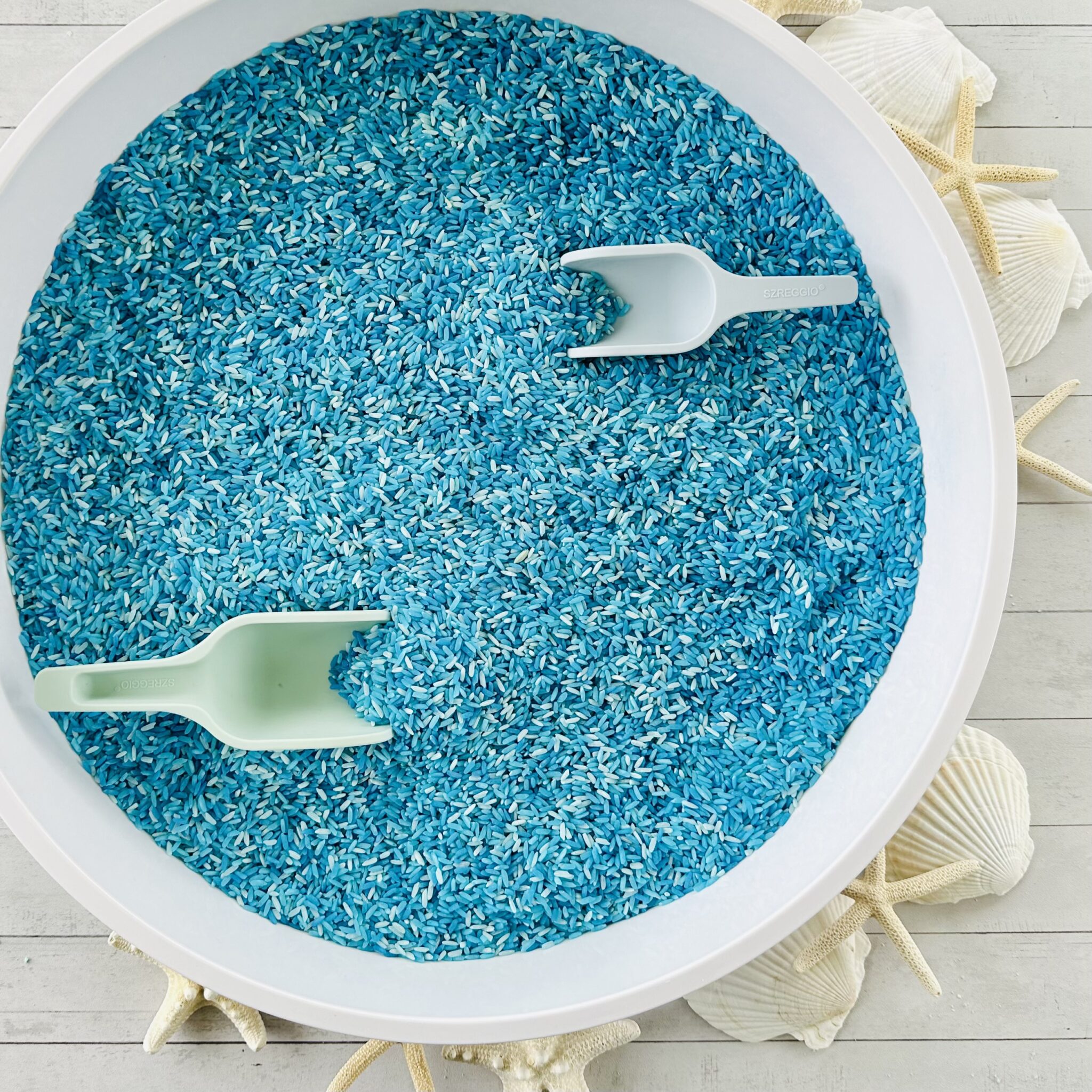 How To Make An Ocean Colored Rice Sensory Bin - Raising Wild Things Sensory