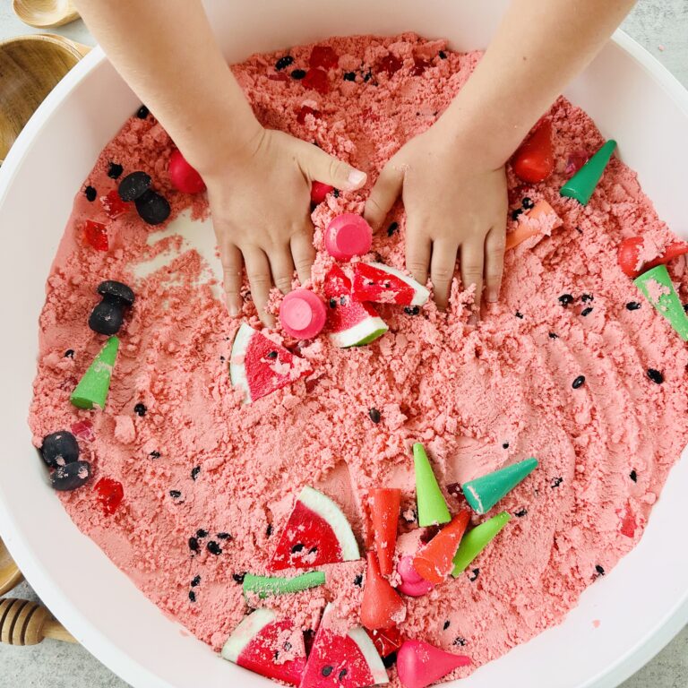 How To Make A Watermelon Moon Sand Sensory Bin - Raising Wild Things ...