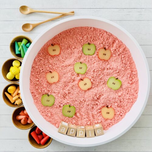 How To Make An Apple Moon Sand Sensory Bin - Raising Wild Things Sensory
