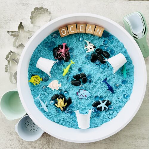 How To Make A DIY Kinetic Sand Ocean Sensory Bin - Raising Wild Things ...