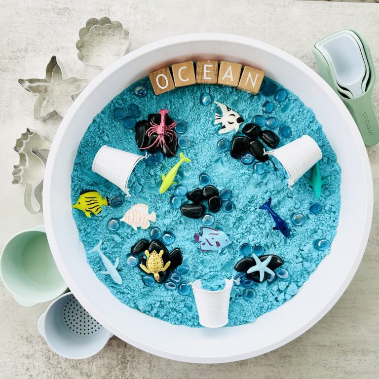 How To Make A DIY Kinetic Sand Ocean Sensory Bin - Raising Wild Things ...