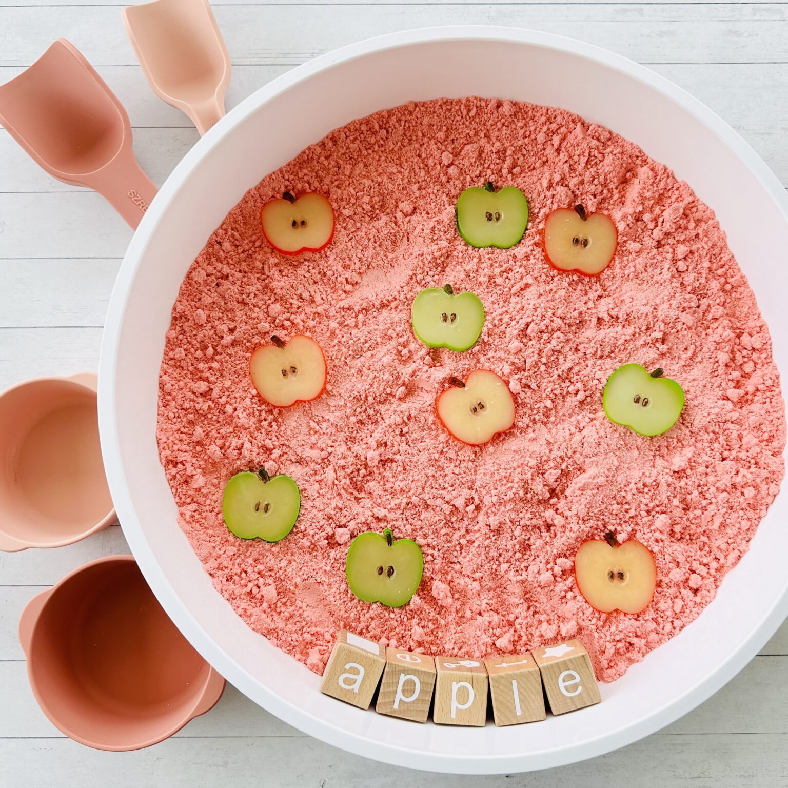 How To Make An Apple Moon Sand Sensory Bin - Raising Wild Things Sensory