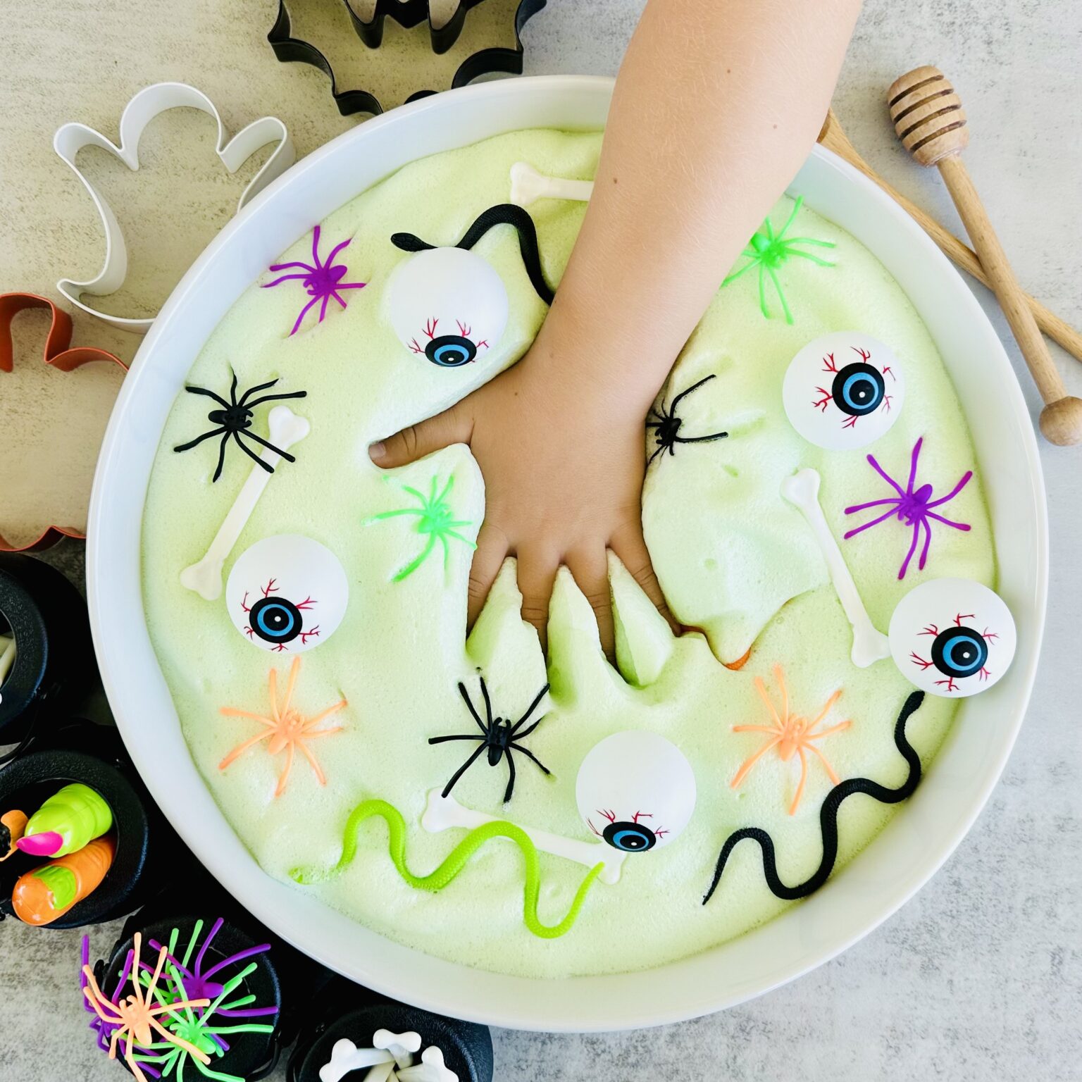 Witches' Brew Sensory Bin Using Taste-Safe Chickpea Foam - Raising Wild ...