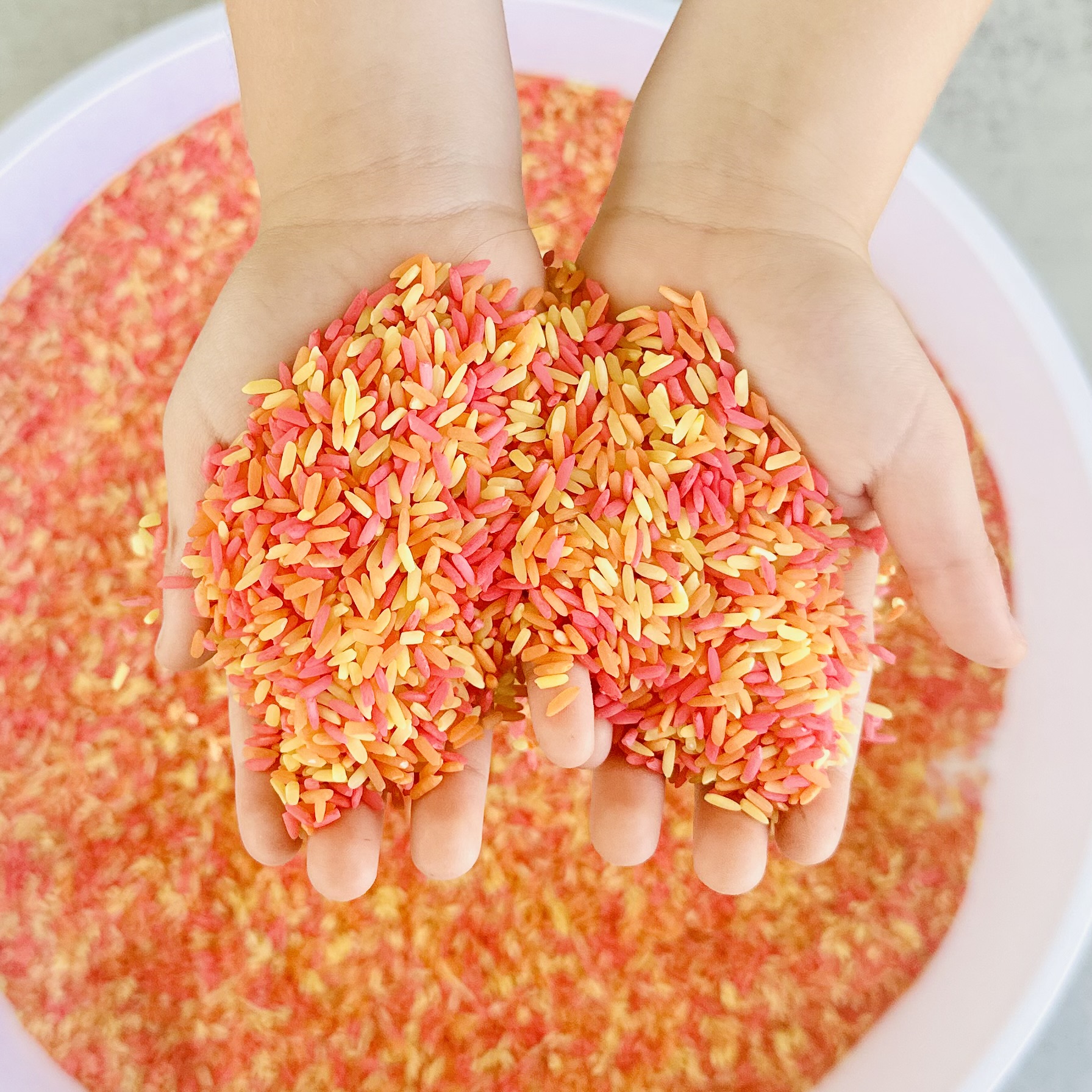 Fall-Themed Sensory Bin using DIY Colored Rice - Raising Wild Things ...